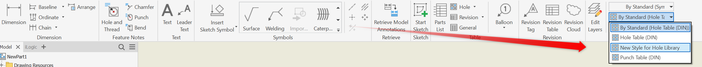 How to create two or more hole table templates for Inventor drawing
