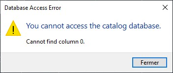 "You cannot access the catalog database. Cannot find Column 0." when accessing catalog database ...