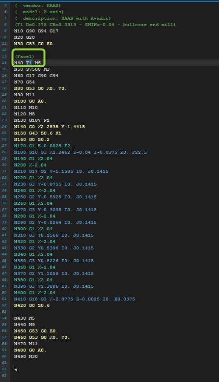 Haas(.cps) 후처리기가 여러 도구 경로가 포함된 Inventor CAM nc 출력에서 T1을 사용하는 기계가공 작업에 도구 변경 T2를 추가하는 이유