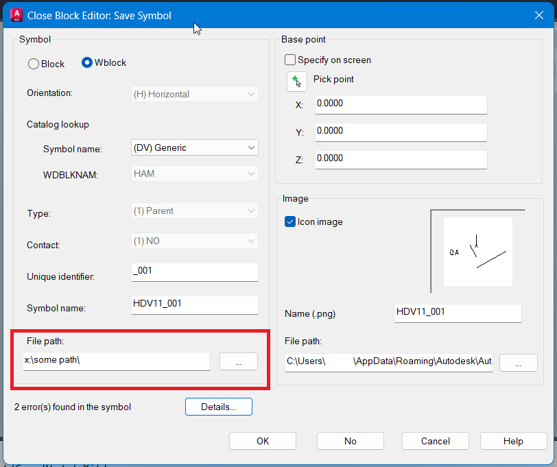 在 AutoCAD Electrical 中，“符号编译器”的“保存符号”对话框下缺少文件路径