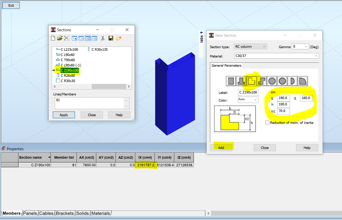 nan（ind）”在 Robot Structural Analysis 中表示为 L 型柱截面的扭转刚度