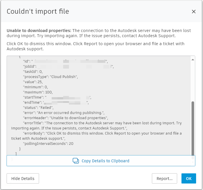 "Couldn't import file" error appears when importing ACC/ BIM 360 models to Assemble project.