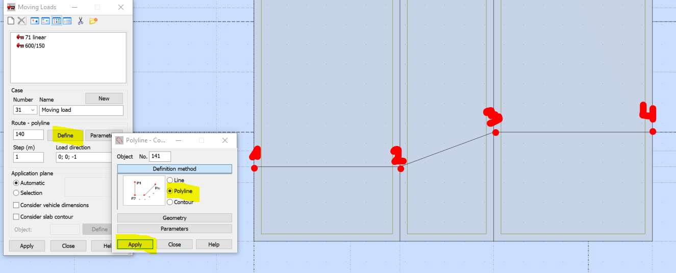 How to define route while moving load definition in Robot Structural Analysis