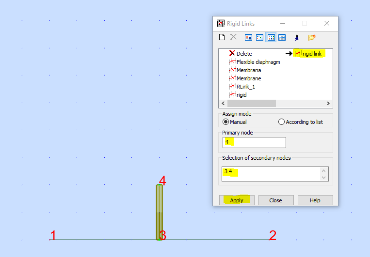 How to define rigid connection between two nodes in Robot Structural Analysis