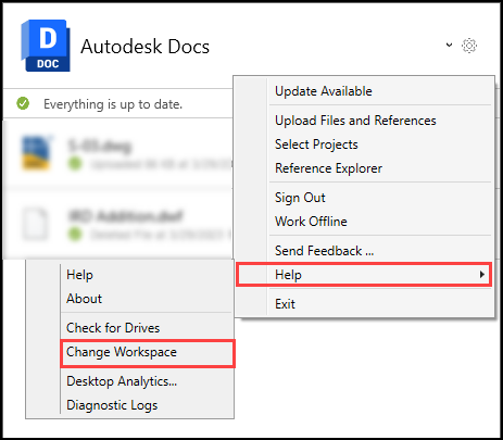 How to change the workspace for Autodesk Desktop Connector