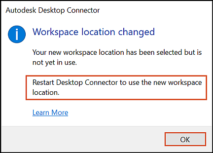 How to change the workspace for Autodesk Desktop Connector