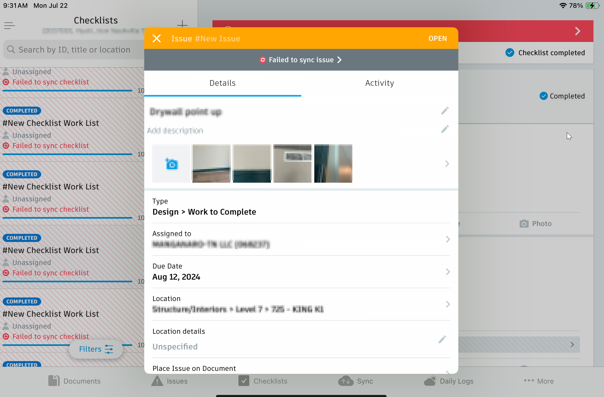 "Failed to sync issue" when attempting to sync issues from the BIM 360 mobile app