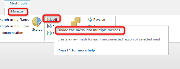 How to divide the mesh in PowerShape