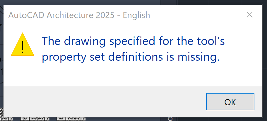 "The drawing specified for the tool's property set definition is missing." when using a tool ...