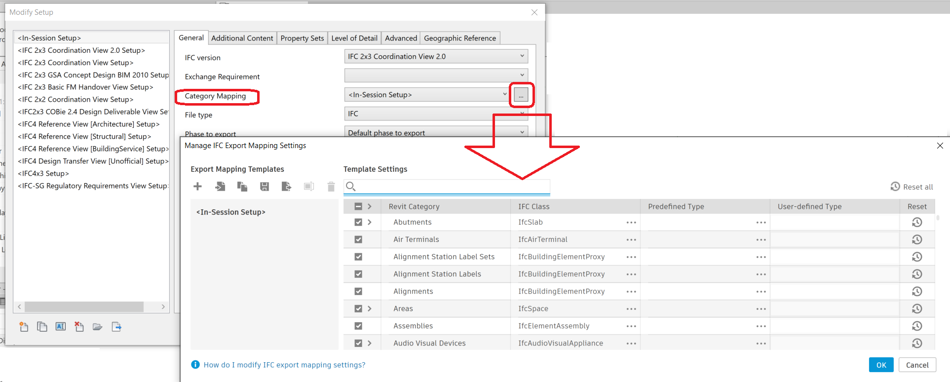 Missing IFC Options for export from Revit