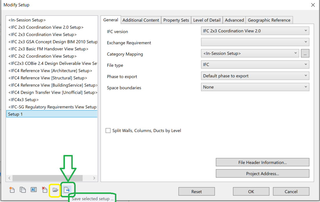 Where is custom IFC Export Setup saved in Revit
