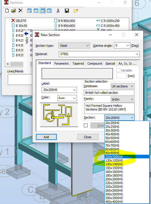 Section variations missing from sections database in Robot Structural Analysis
