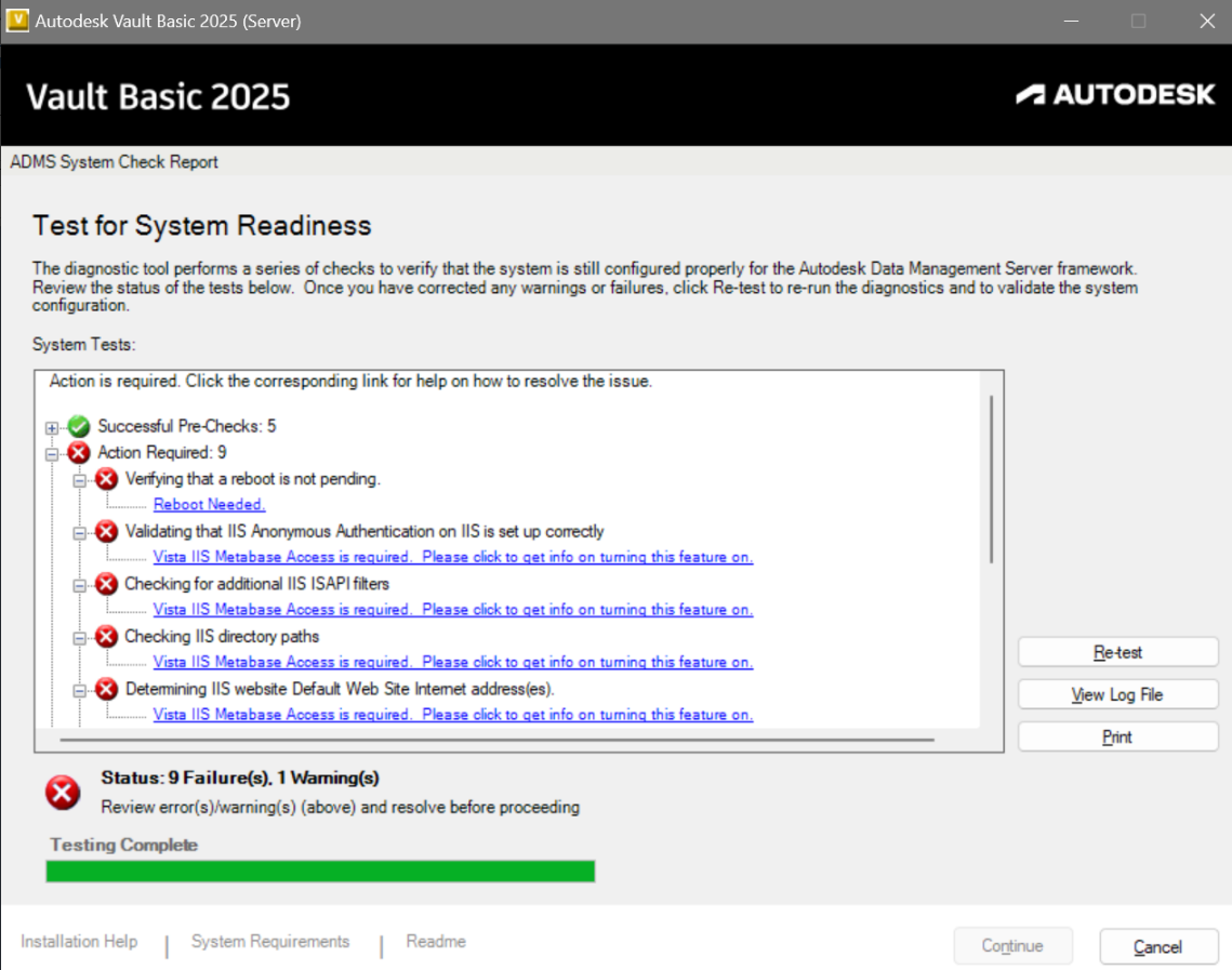 安装 Vault Server 时显示“需要 Vista IIS Metabase Access”