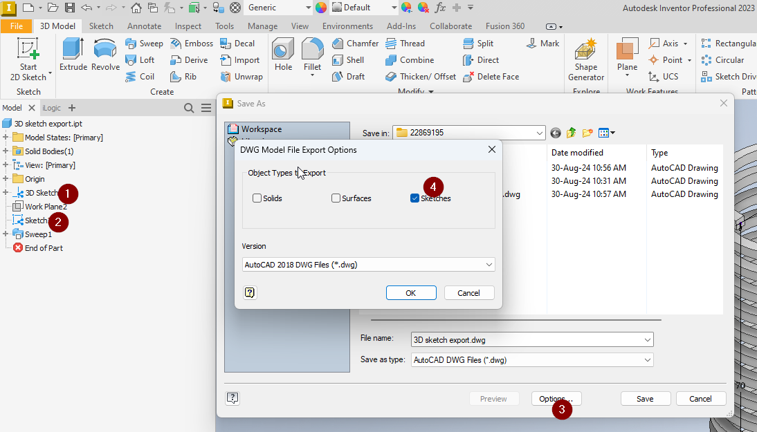 How to export a consumed 3D sketch from Inventor to import it in AutoCAD products