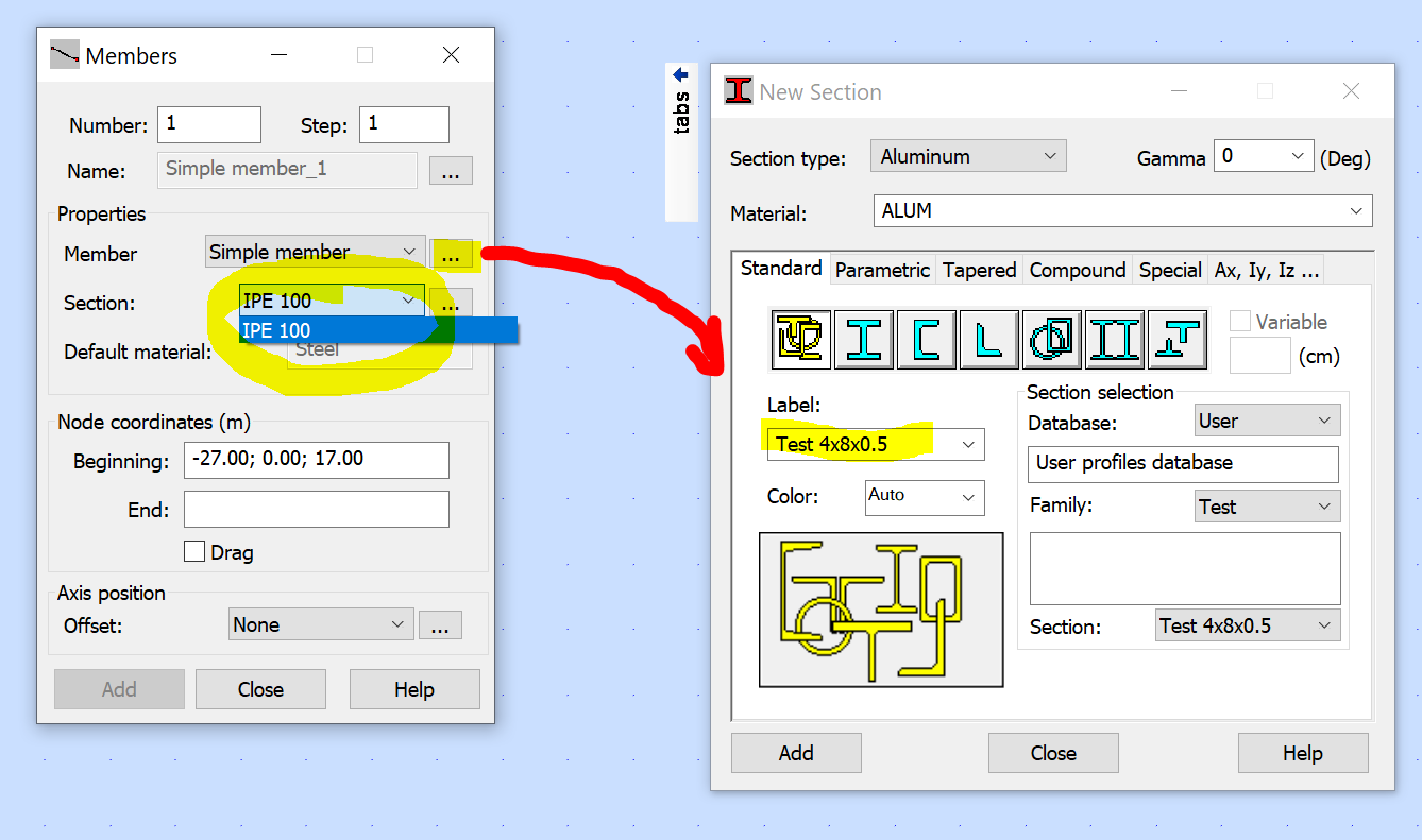 Aluminum section not visible from member definition dialog in Robot ...