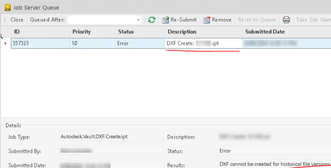 "DXF cannot be created for historical file versions." when creating a DXF in Vault
