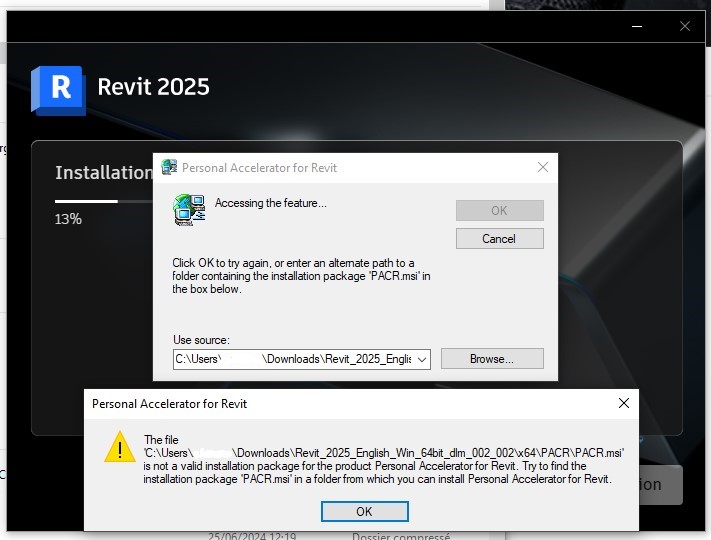 "Enter an alternate path to folder containing the installation package 'PACR.msi'..." when ...