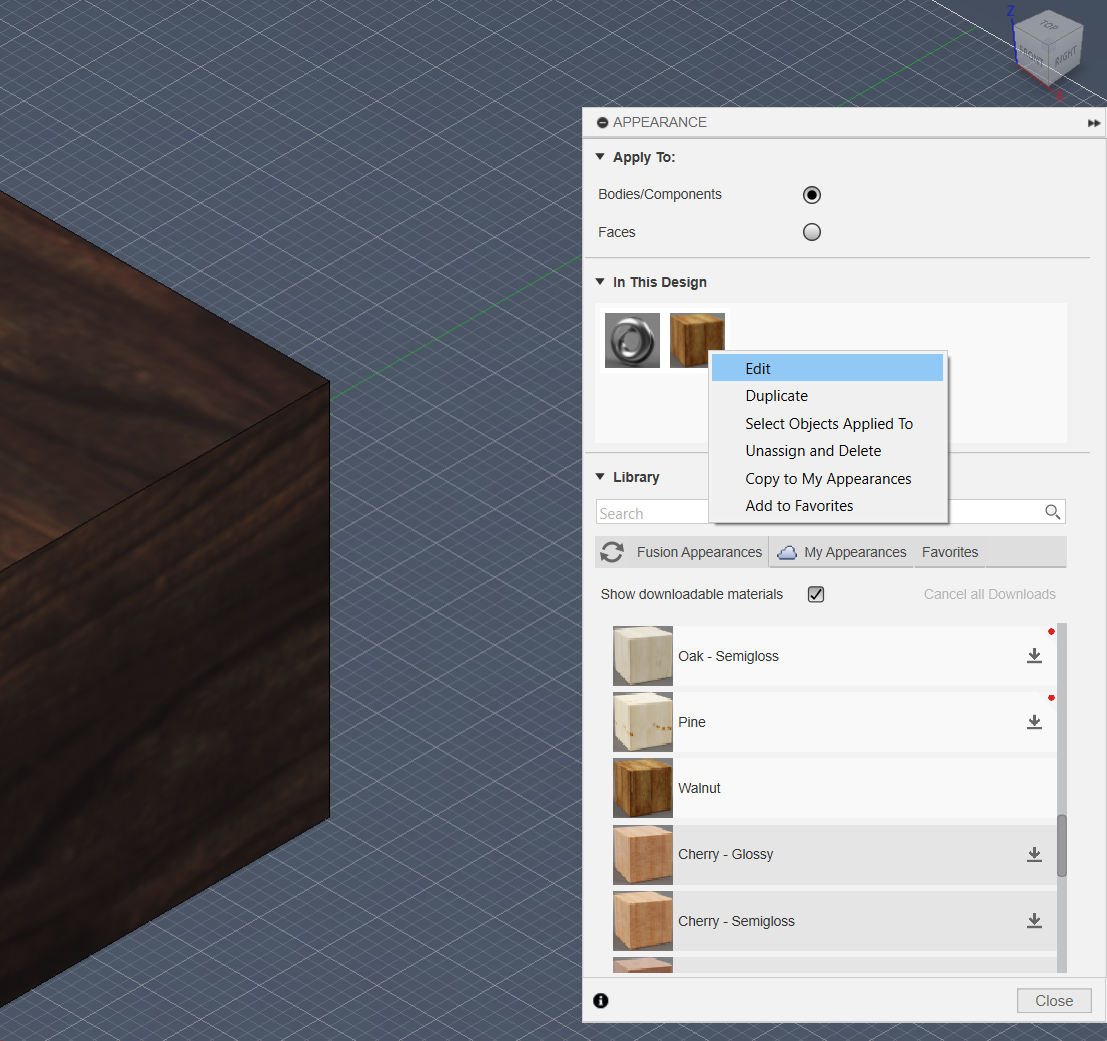 如何在 Autodesk Fusion 中控制木材外观的纹理方向