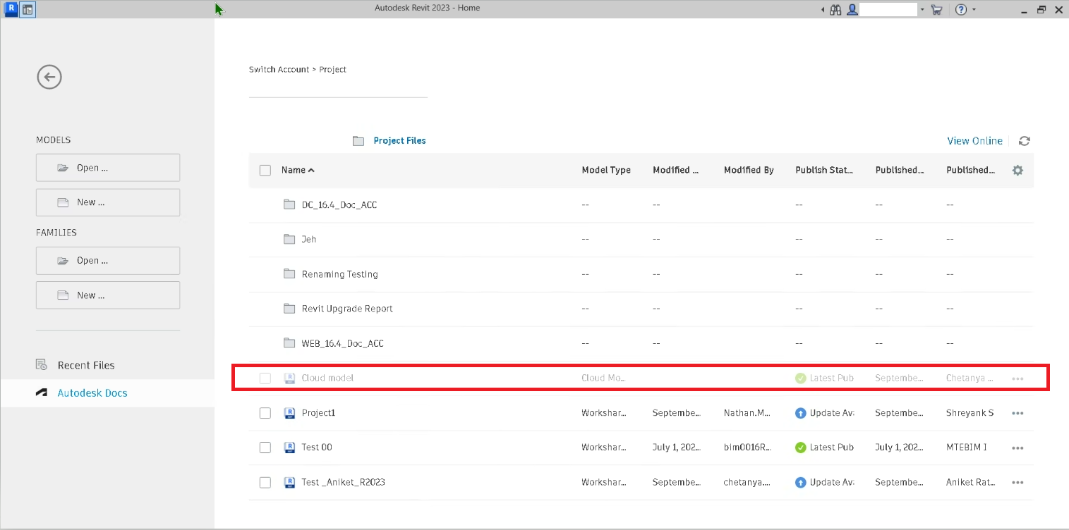 Cloud Models From Bim 360 Acc Are Grayed On Revit Home Page