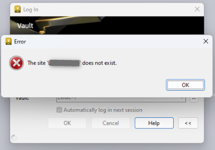 "The site does not exist" appears after logging into Vault