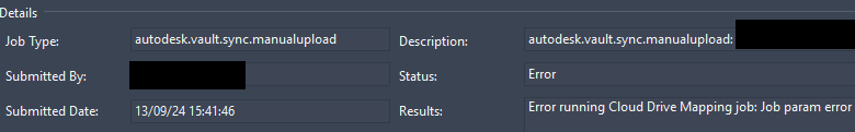 手动上传到 Project Sync 时，Vault Job Processor 中出现“作业参数错误”