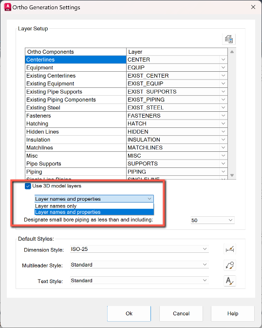 使用 AutoCAD Plant 3D Update 20025.1 时，将忽略三维模型图层方案的继承