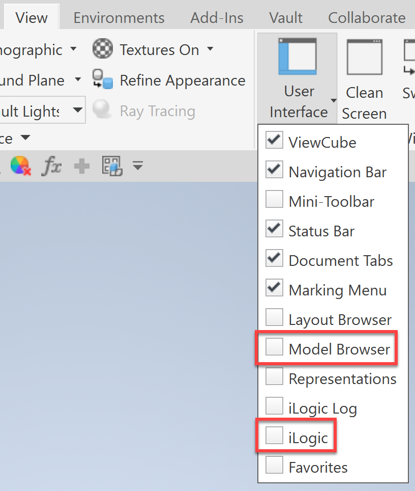 The position of iLogic and model browser is not stored in Inventor