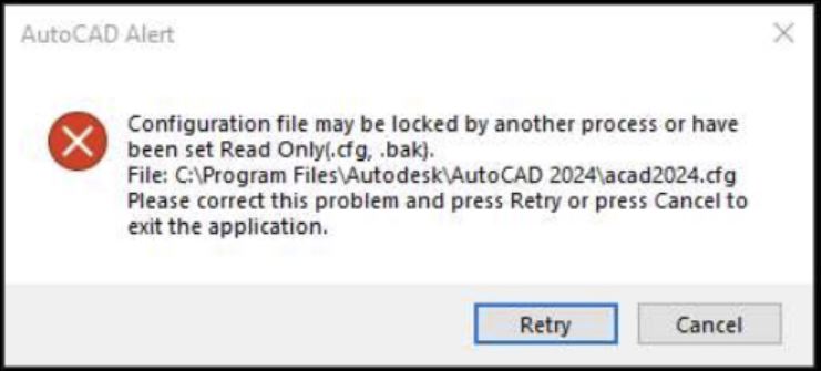 "Configuration file may be locked..." when launching Civil 3D from ...