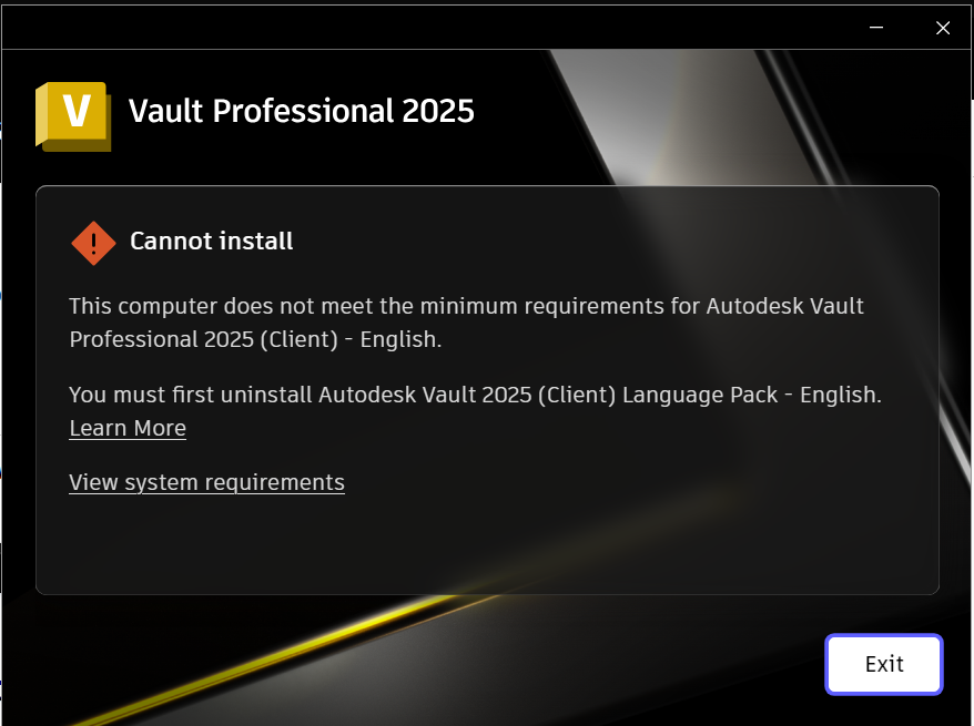 "You must first uninstall Autodesk Vault ... Language Pack" when ...