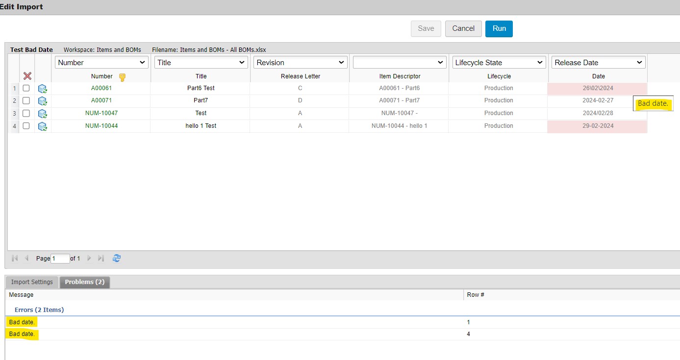 Unable to Import - "Bad Date" in Fusion Manage