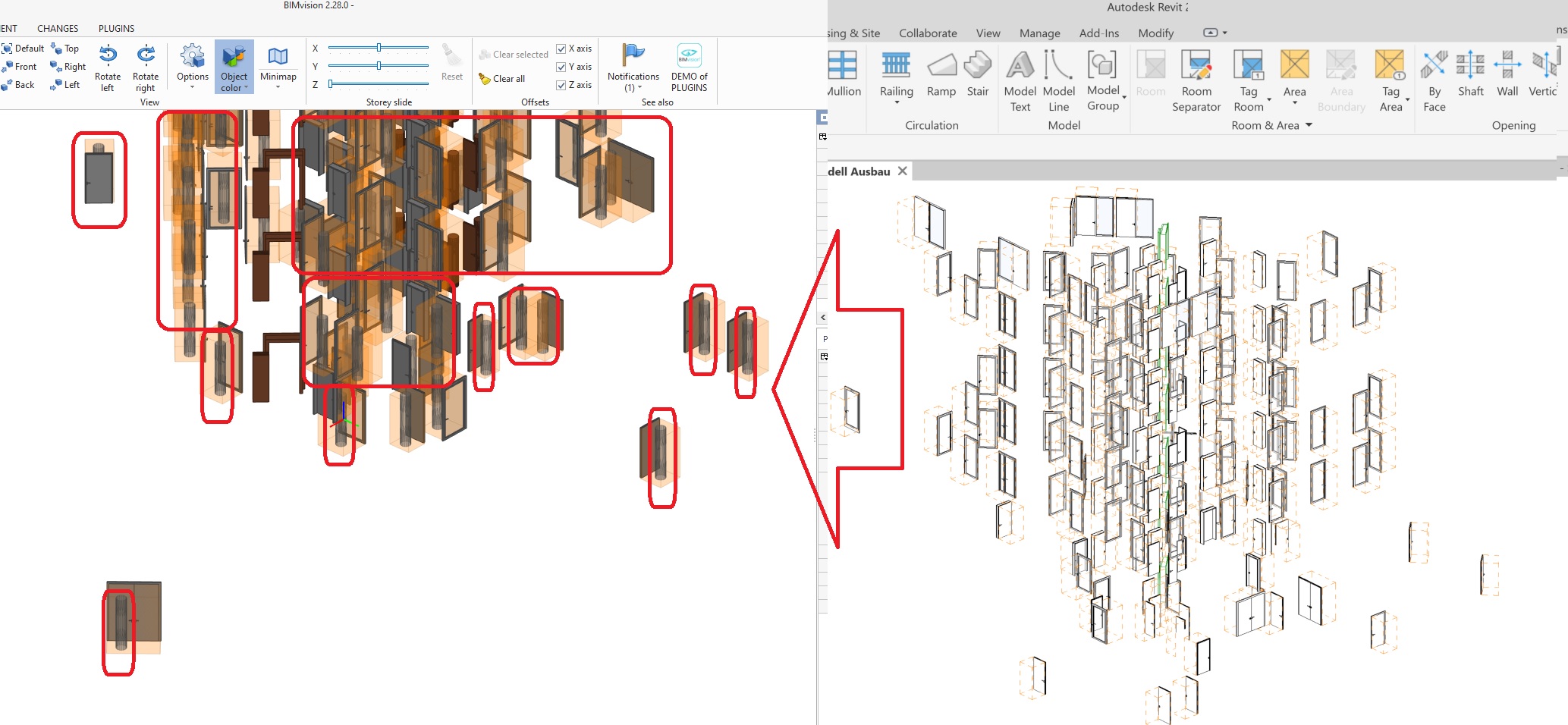 Parts of objects hidden via subcategories of model categories exported to IFC from Revit