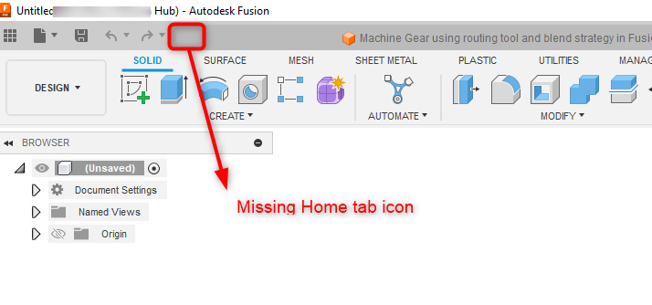 How to enable Home tab feature in Fusion