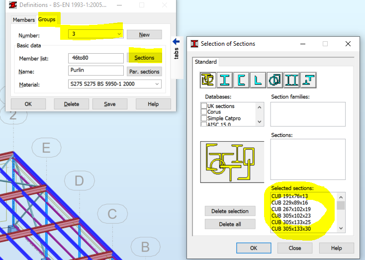 "Members have not been calculated because they are composed of sections ...
