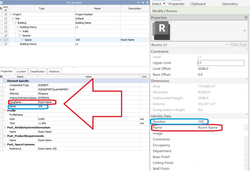 如何获取从 Revit 导出的 IFC 中房间/空间的名称和长名称