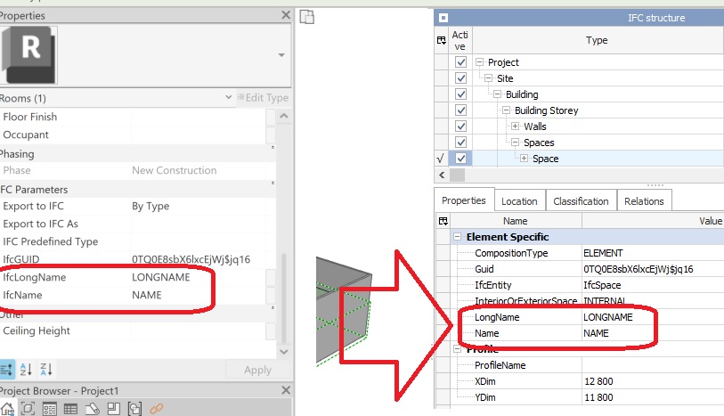 How to get Name and LongName on Room / Space in IFC exported from Revit