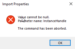 "값은 null일 수 없습니다." AutoCAD에서 Factory Design Utilities를 사용하여 특성을 가져오는 동안