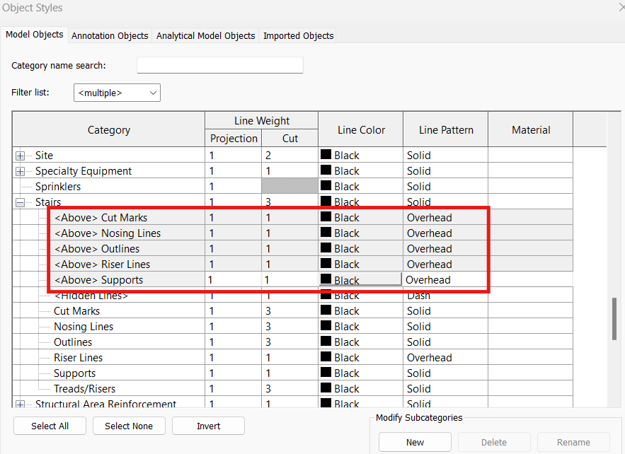 How to enable the hidden line appearance of stair run or landing that is placed above the cut ...