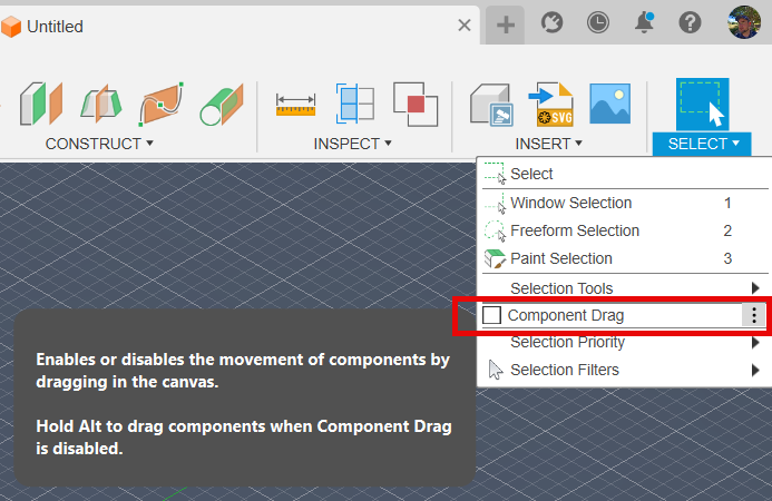 Unable to select edges, face, bodies or features in Autodesk Fusion