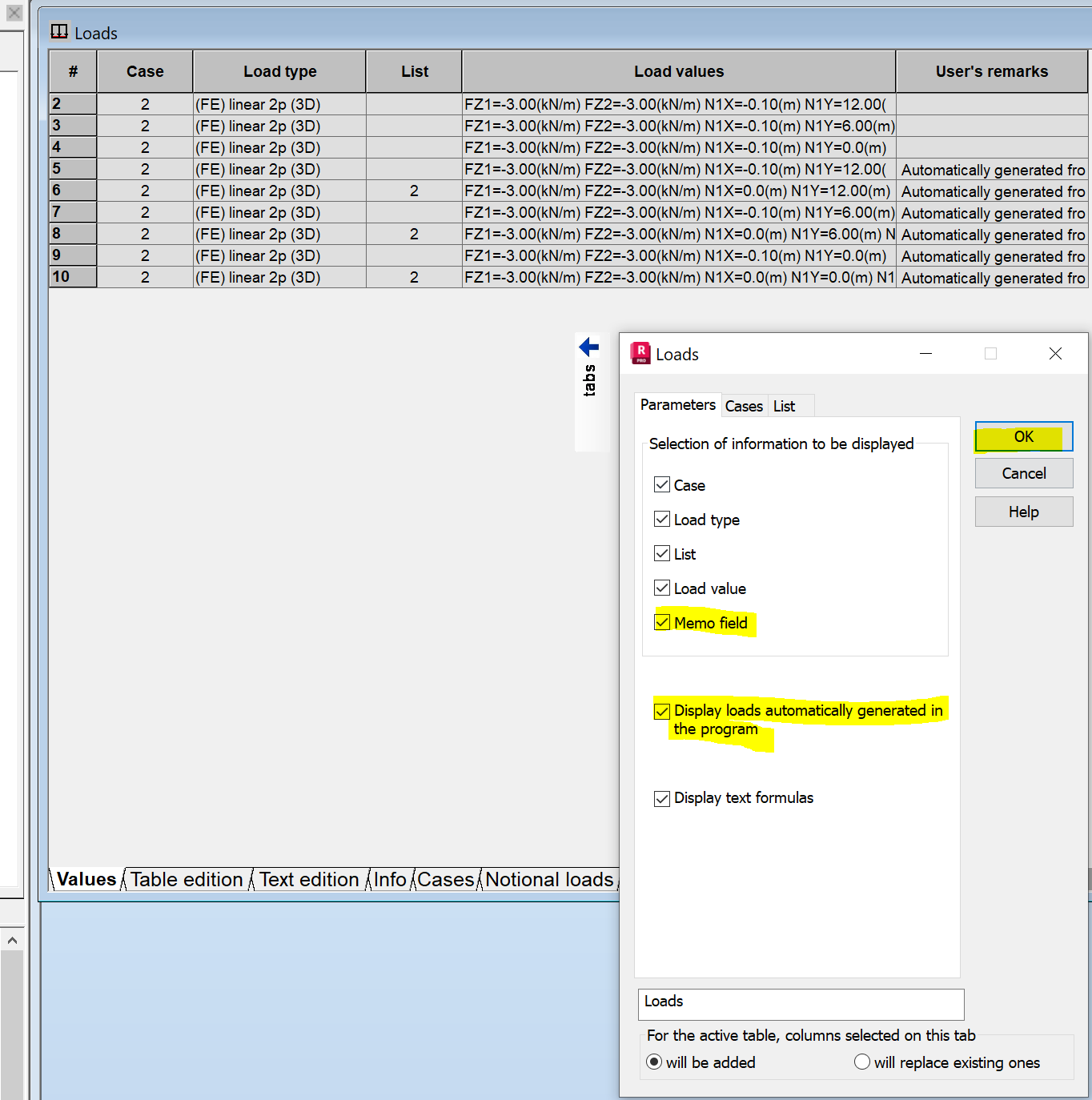 How to identify and correct graphically automatically generated linear loads not applied to any ...