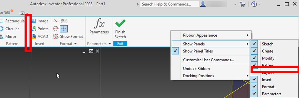 Constrain panel is not shown in part sketch environment in Inventor