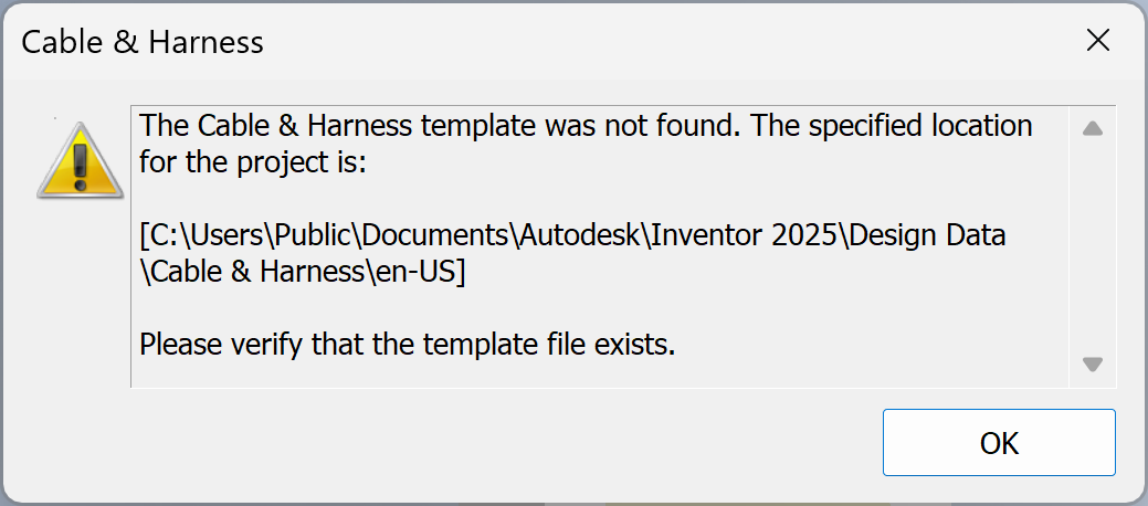 "The cable and harness template is nowhere to be found." when creating ...