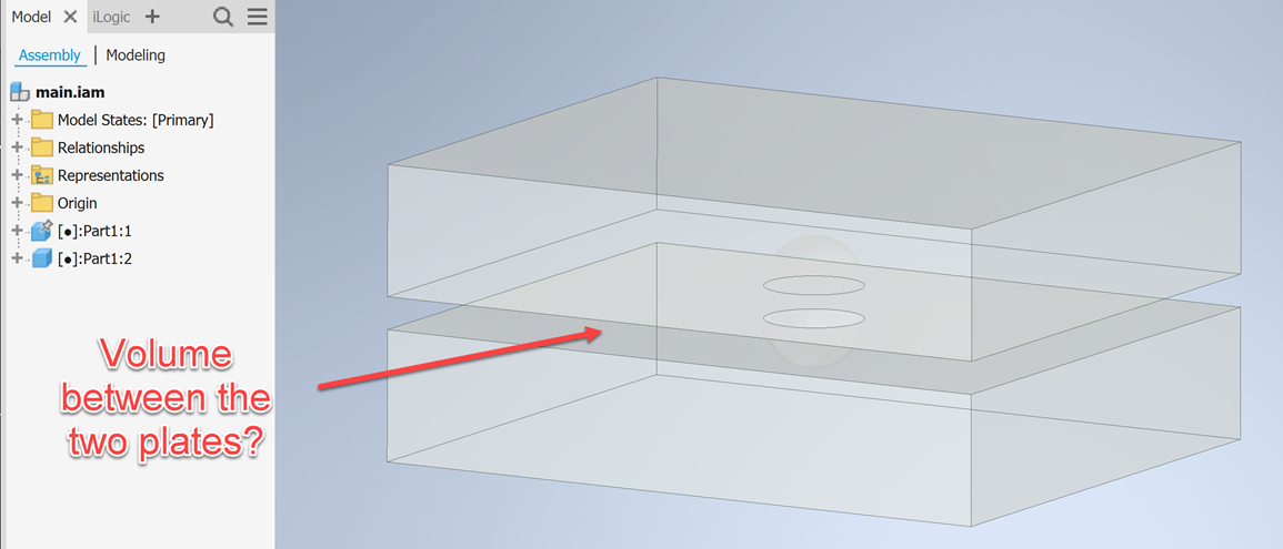 Get the volume between two plates with a distance from an Inventor assembly