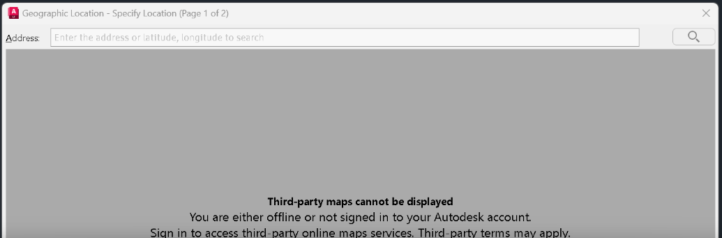"Third-party maps cannot be displayed" when using GEO command in AutoCAD Products