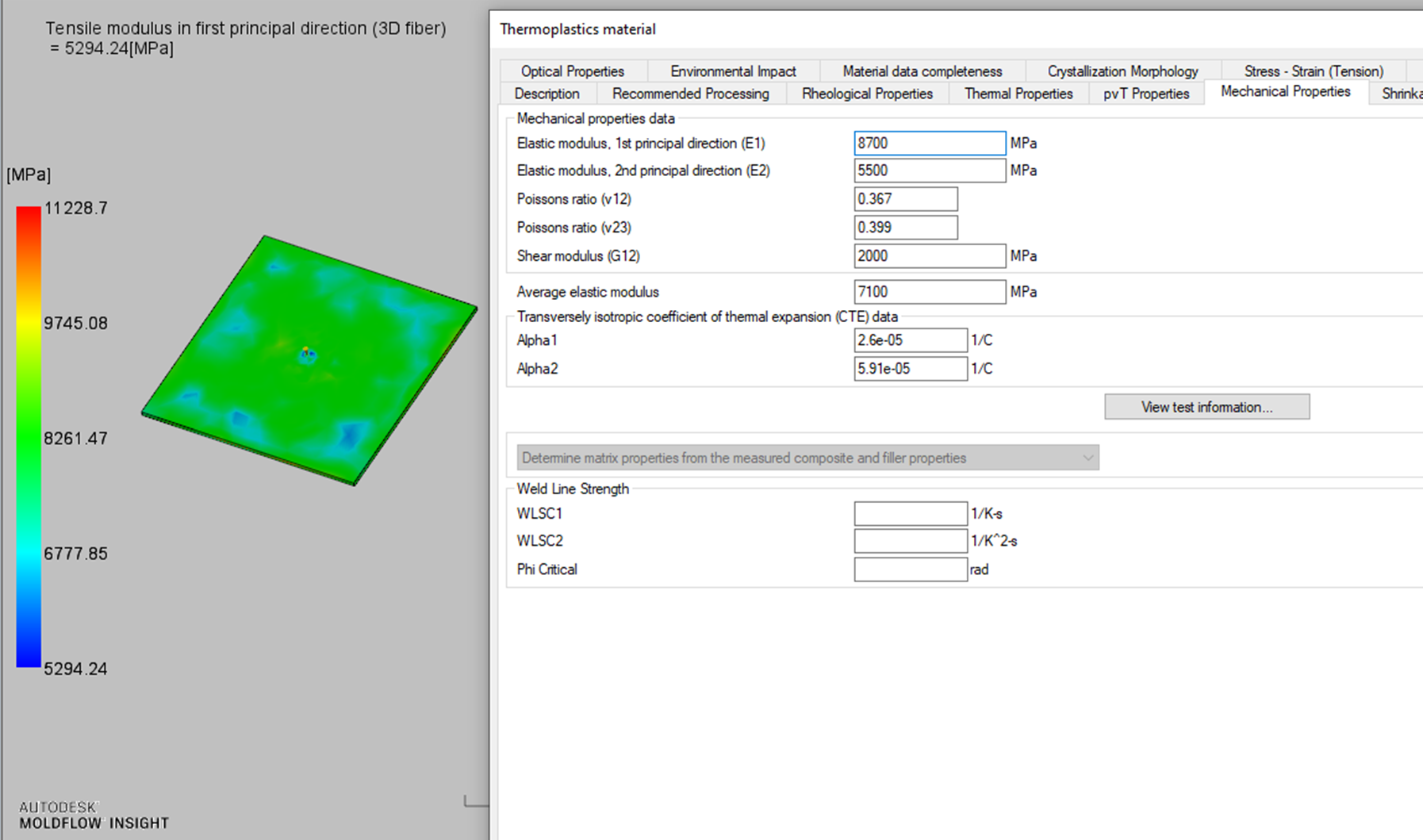 Why is tensile modulus result plot higher than the material mechanical ...