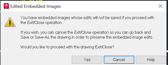 "Embedded images whose edits will not be saved....." error occurs after ...