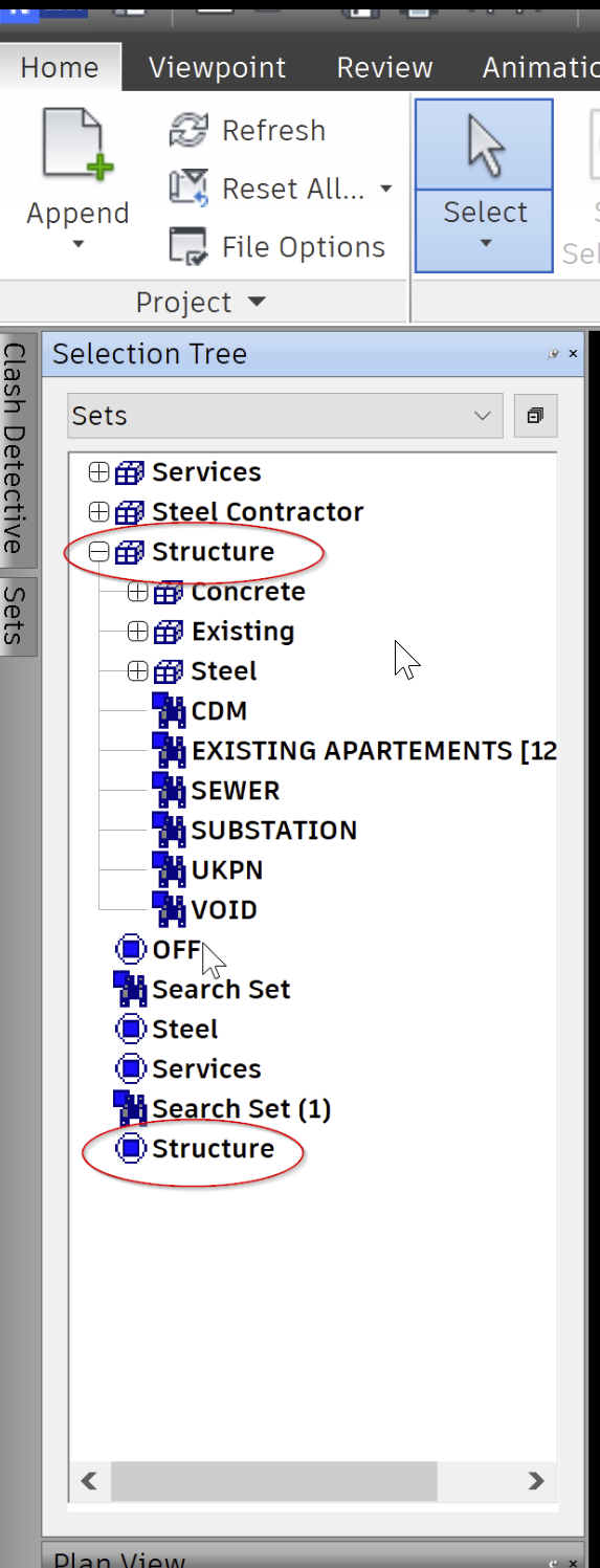 Sets with identical names will not work in Navisworks
