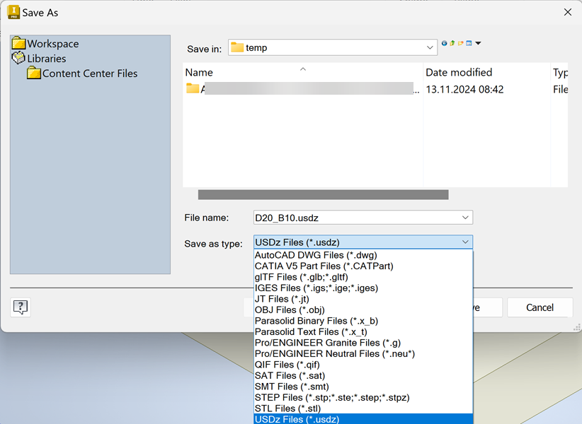 Export models from Inventor to be used in Augmented Reality (AR) software