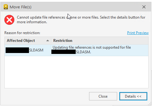 SOLIDWORKS files Move and Rename in Vault Professional 2025 restricted ...