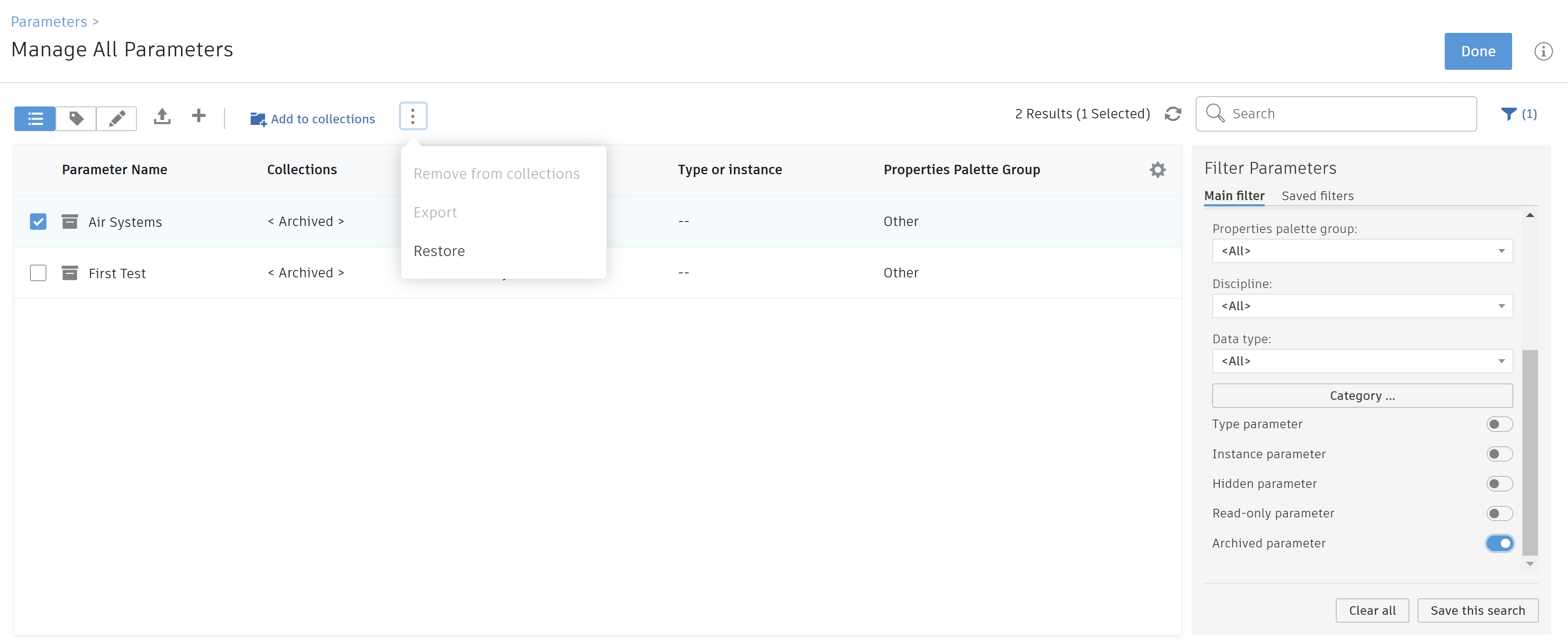 How to unarchive parameters in Autodesk Construction Cloud Parameter ...