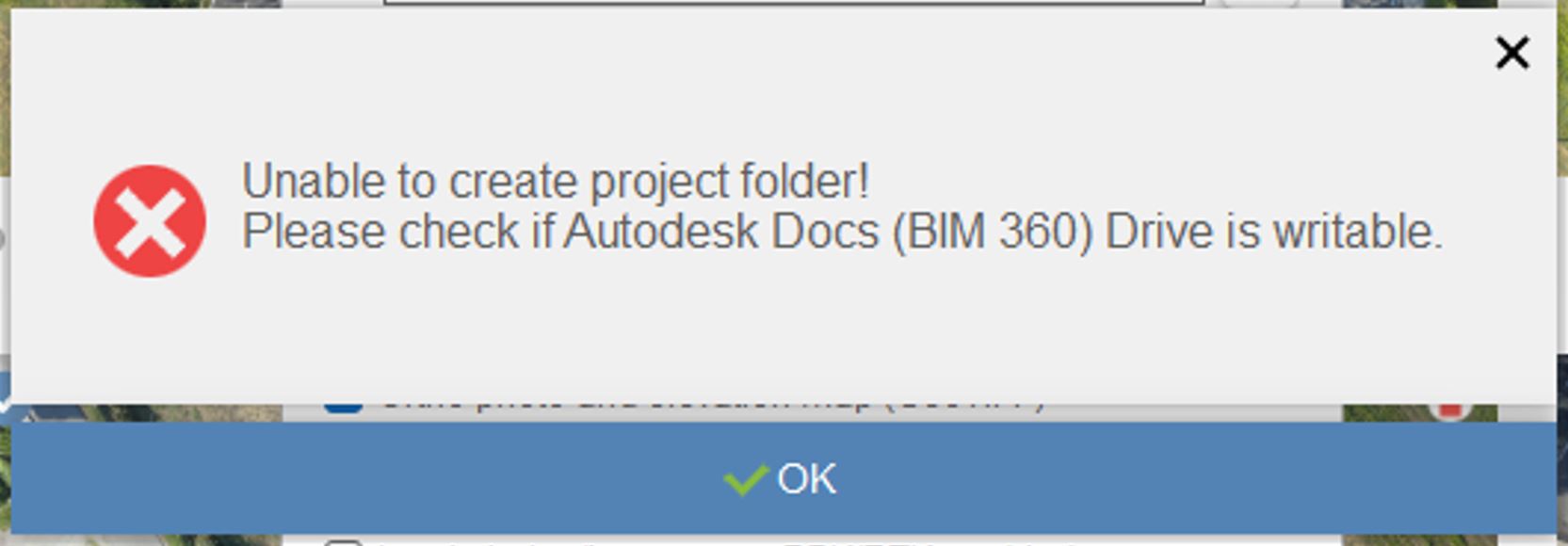 无法创建项目文件夹！“将 Recap 项目发布到 Autodesk Drive 或 Autodesk Docs